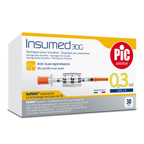 Pic Solution Pic Insumed Insulin Syringe 0.3ml G30x8mm 30 Pieces